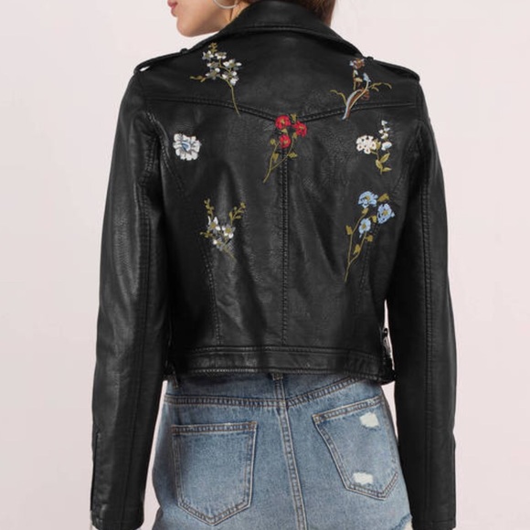 Tobi | Jackets & Coats | Rose Embroidered Leather Jacket | Poshmark